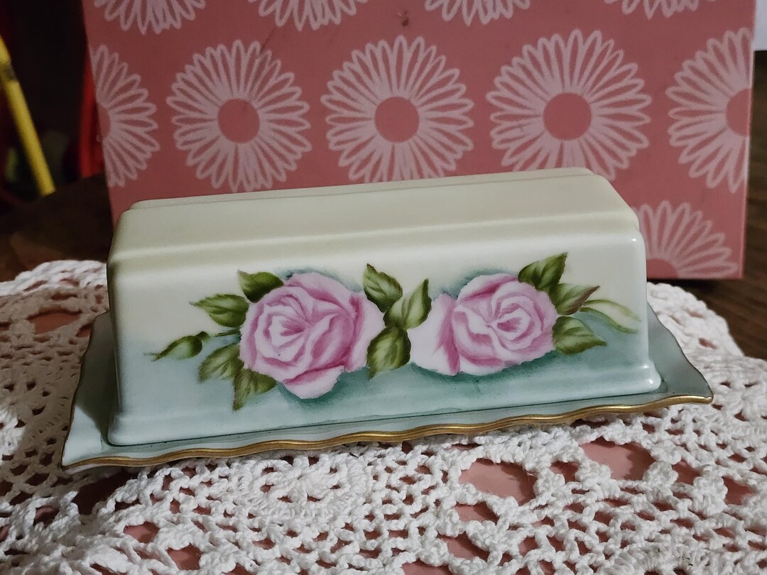 Absolutely Beautiful Vintage Hand-painted Ceramic Butter Dish. Rose ...