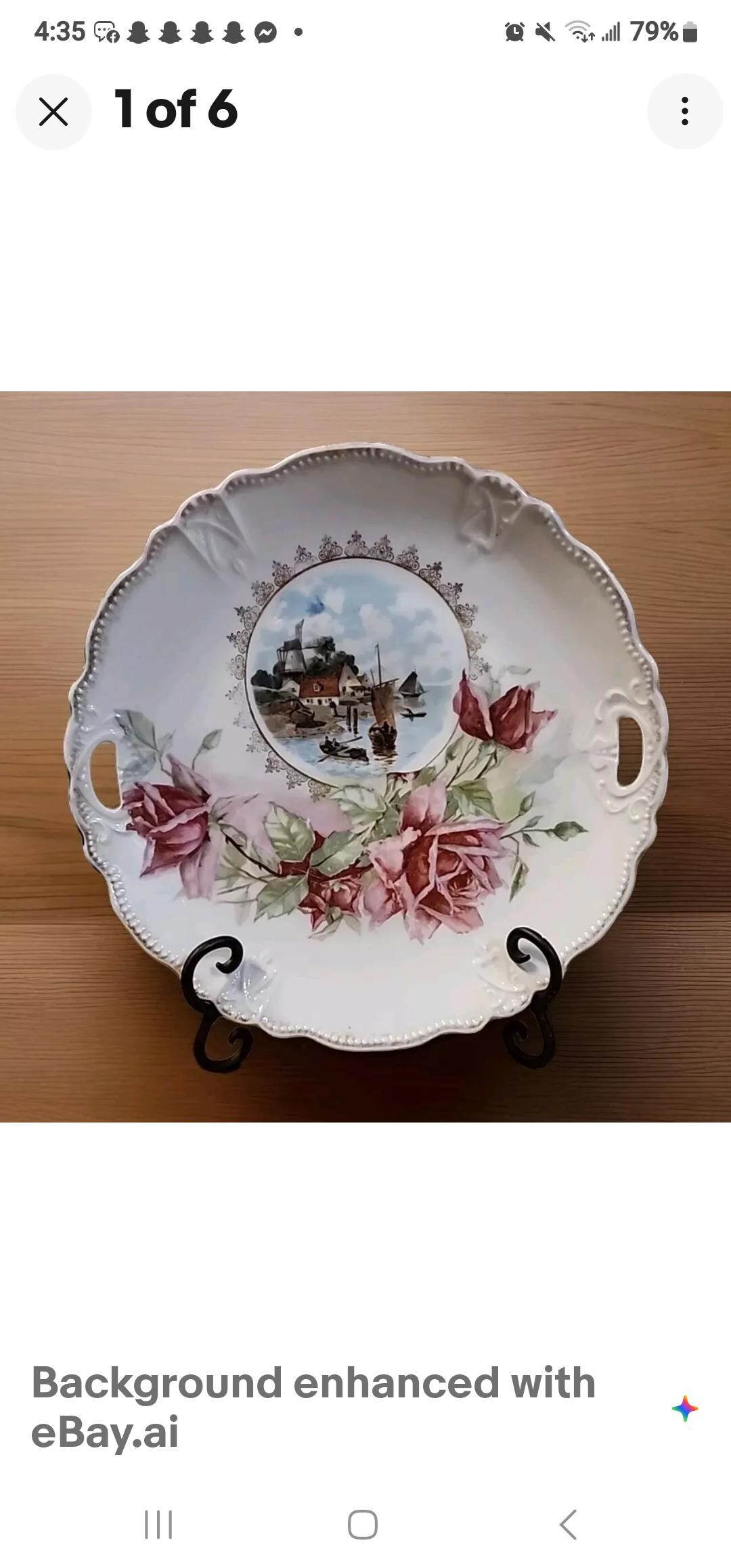 Three Crowns Rose Flower Floral Round Plate With Handles Germany Gold ...