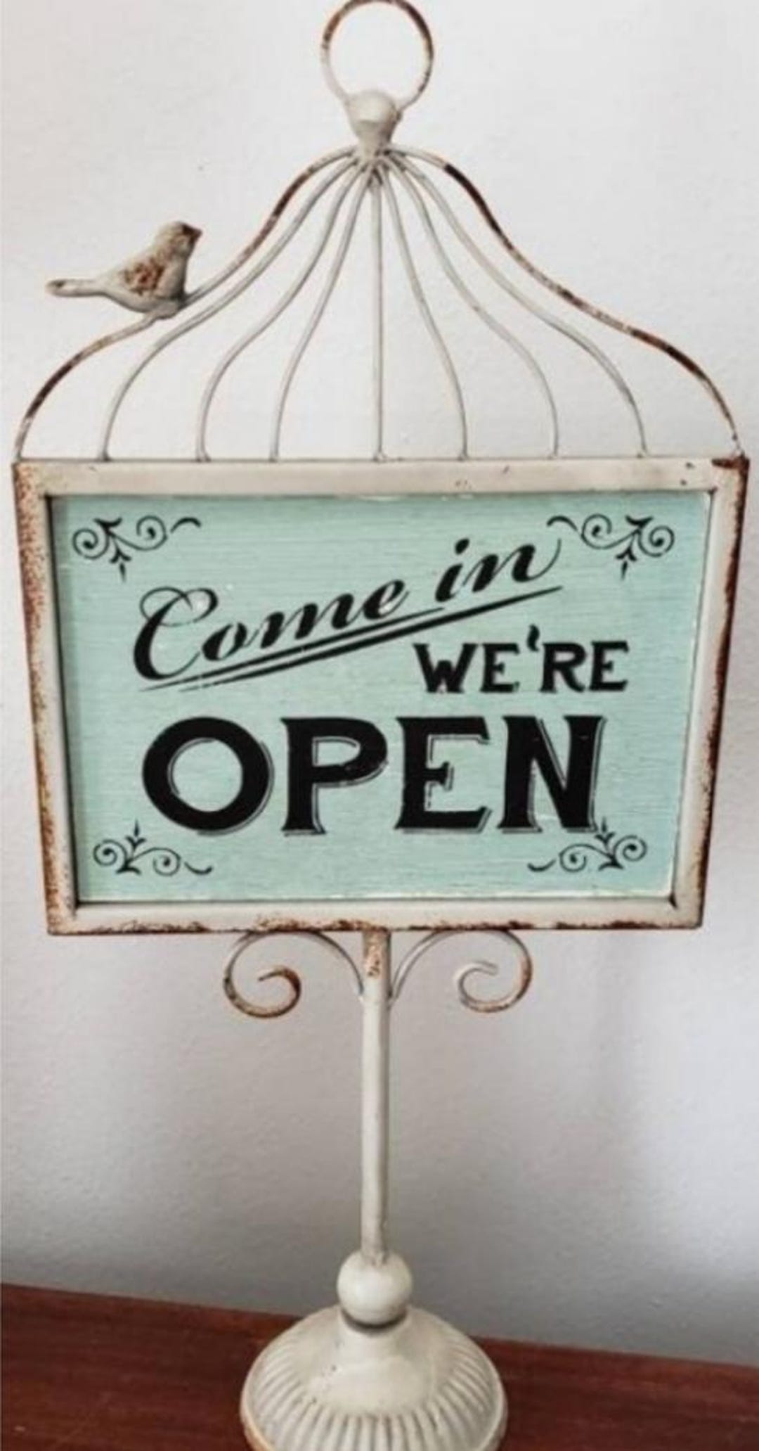 Vintage Style Open Close Pedestal Sign Bird Cage Top With Small Bird - Etsy