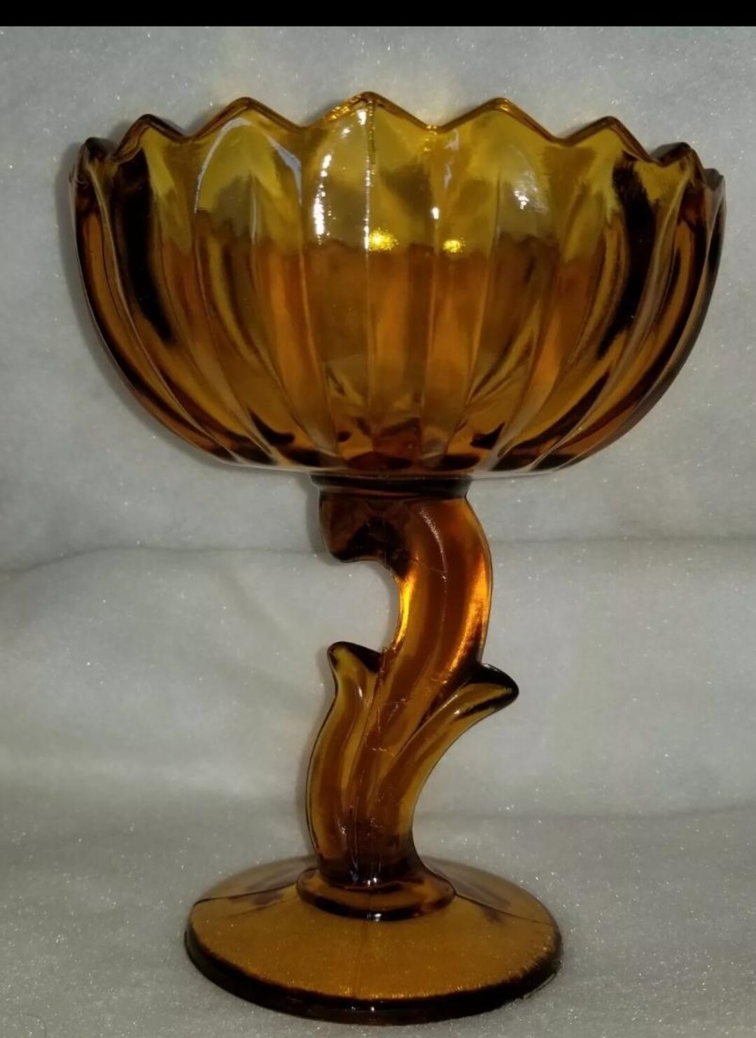 Amber Pedistol Glass Compote Candy Flower Dish Vase Bowl Art Deco MCM ...