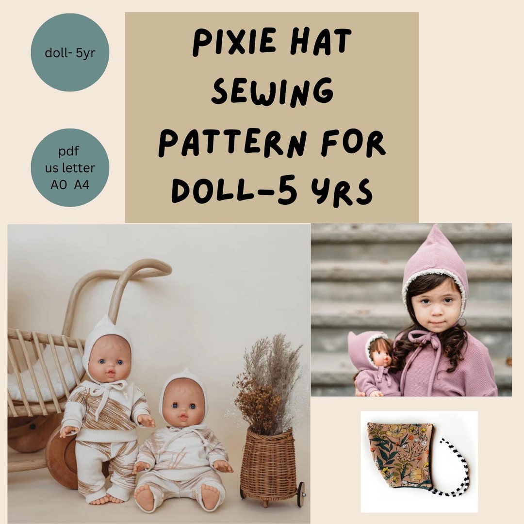 Pixie Hat Sewing Pattern for Doll and Child/ Baby Gift up to 5 Years ...