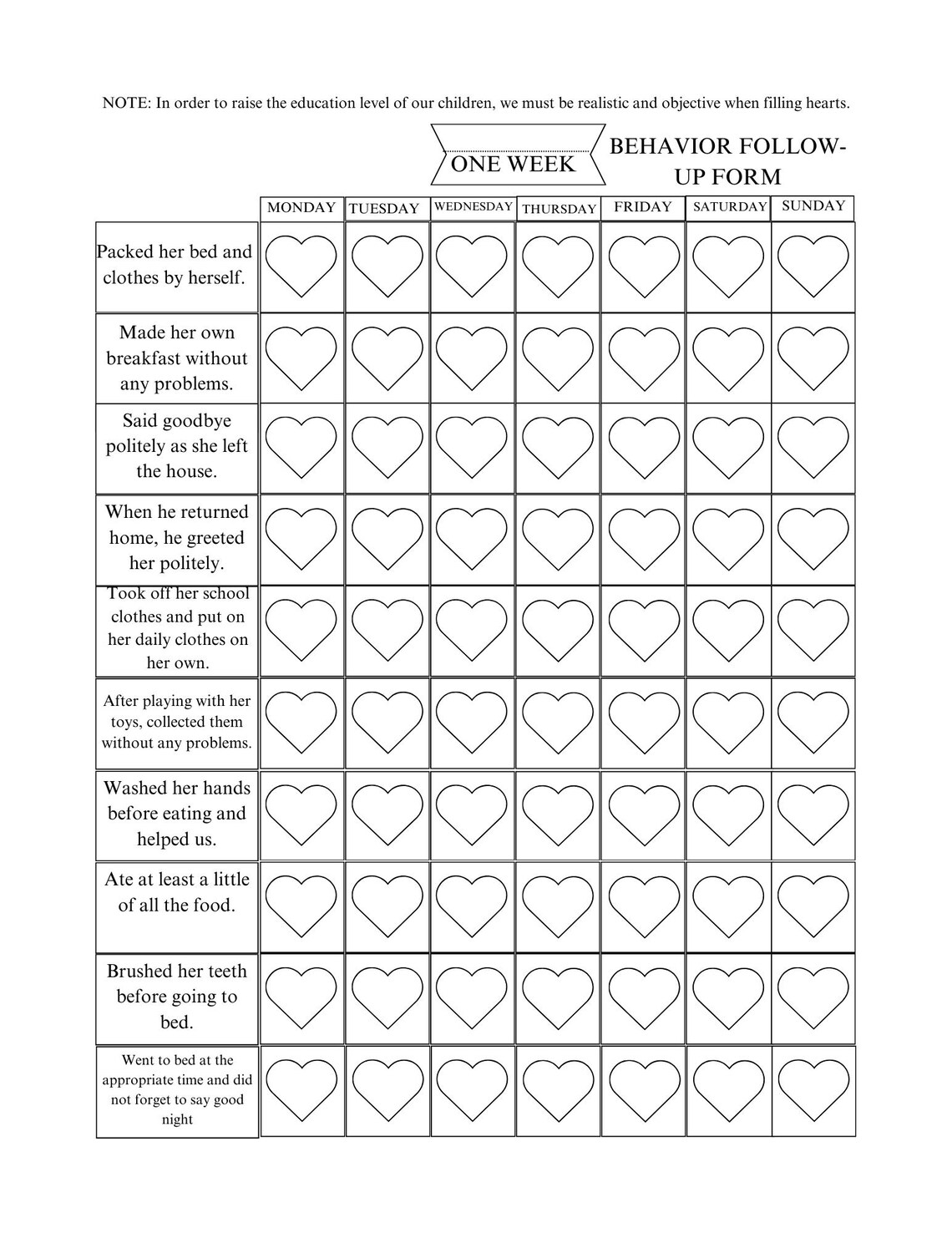 Positive Behavior Tracking Form,for Nursery and Preschool,behavior ...