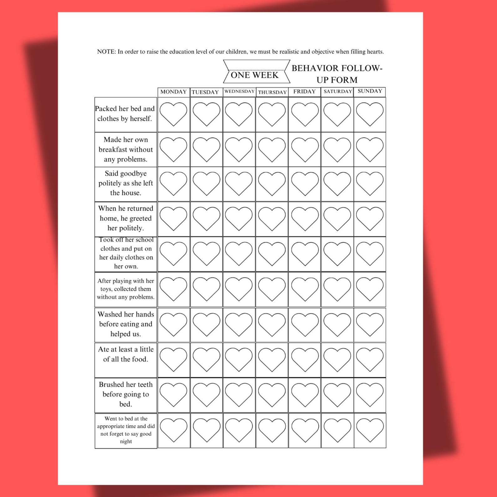 Positive Behavior Tracking Form,for Nursery and Preschool,behavior ...