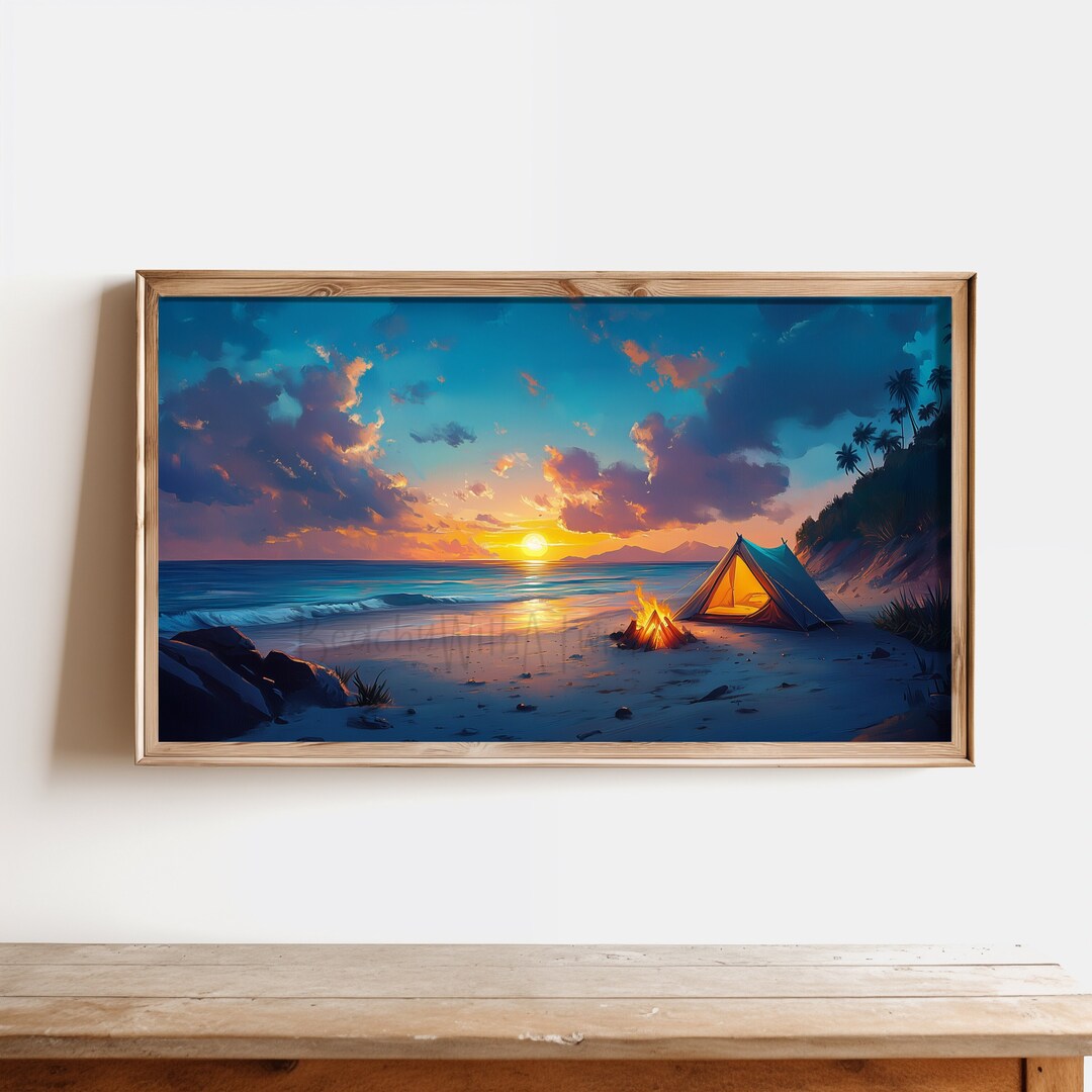 Camping at the Beach Digital Download Art Print 16:9 Ratio Beach Decor ...