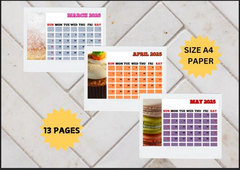 2025 Bakery Calendar: Editable Wall & Table Calendar (PDF) - Etsy
