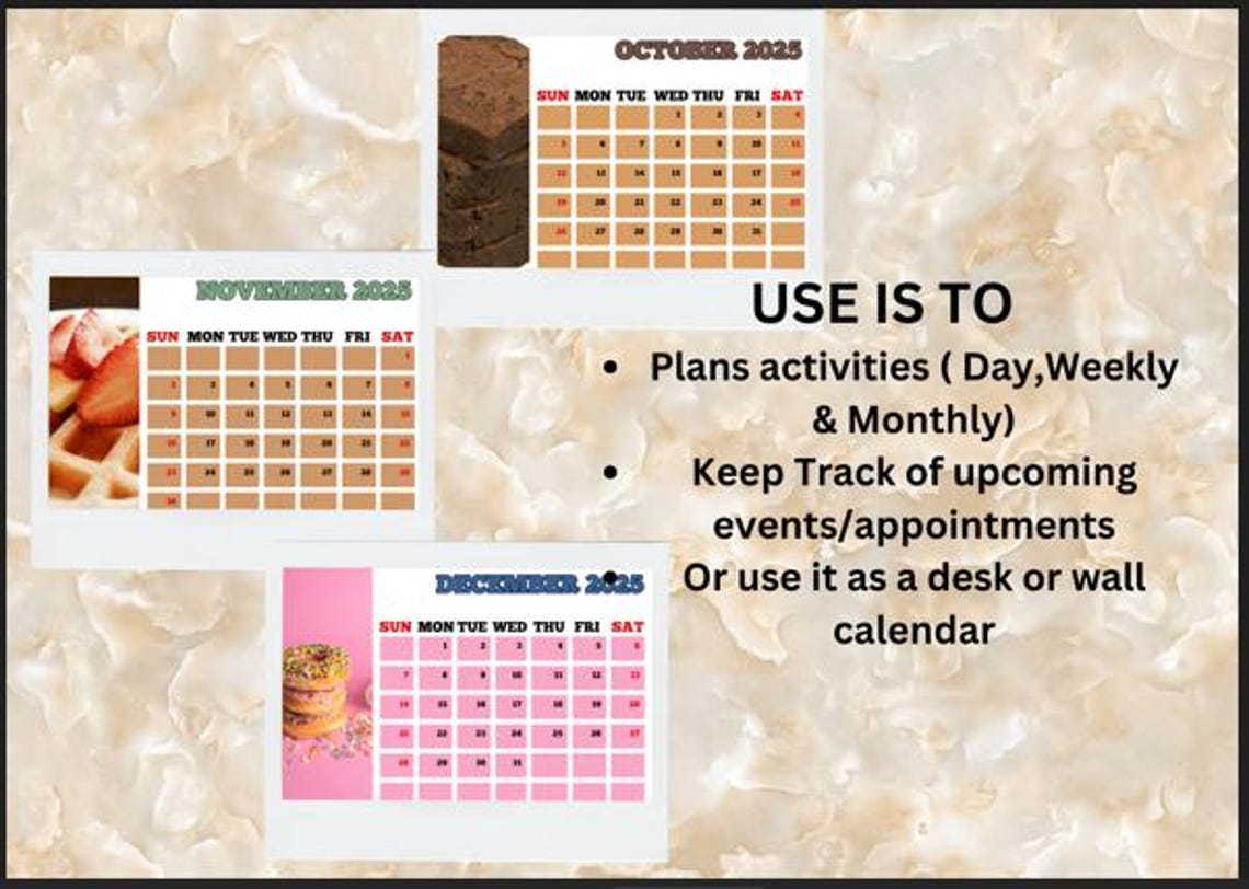 2025 Bakery Calendar: Editable Wall & Table Calendar (PDF) - Etsy
