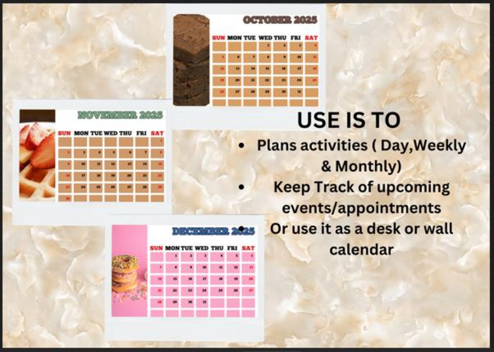 2025 Calendar Printable, Bakery Calendar 2025, Wall & Table Calendar ...