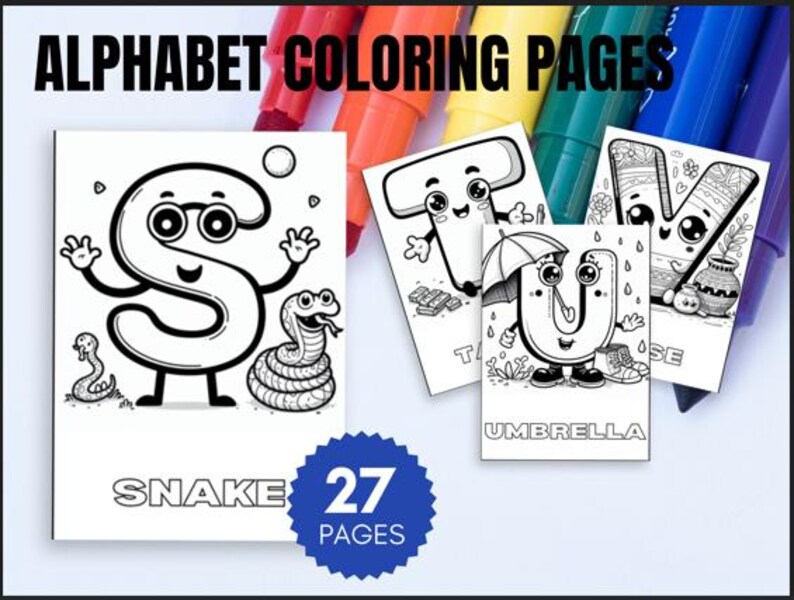 Alphabet Magic: 27 Creative Coloring Pages for Kids - Etsy
