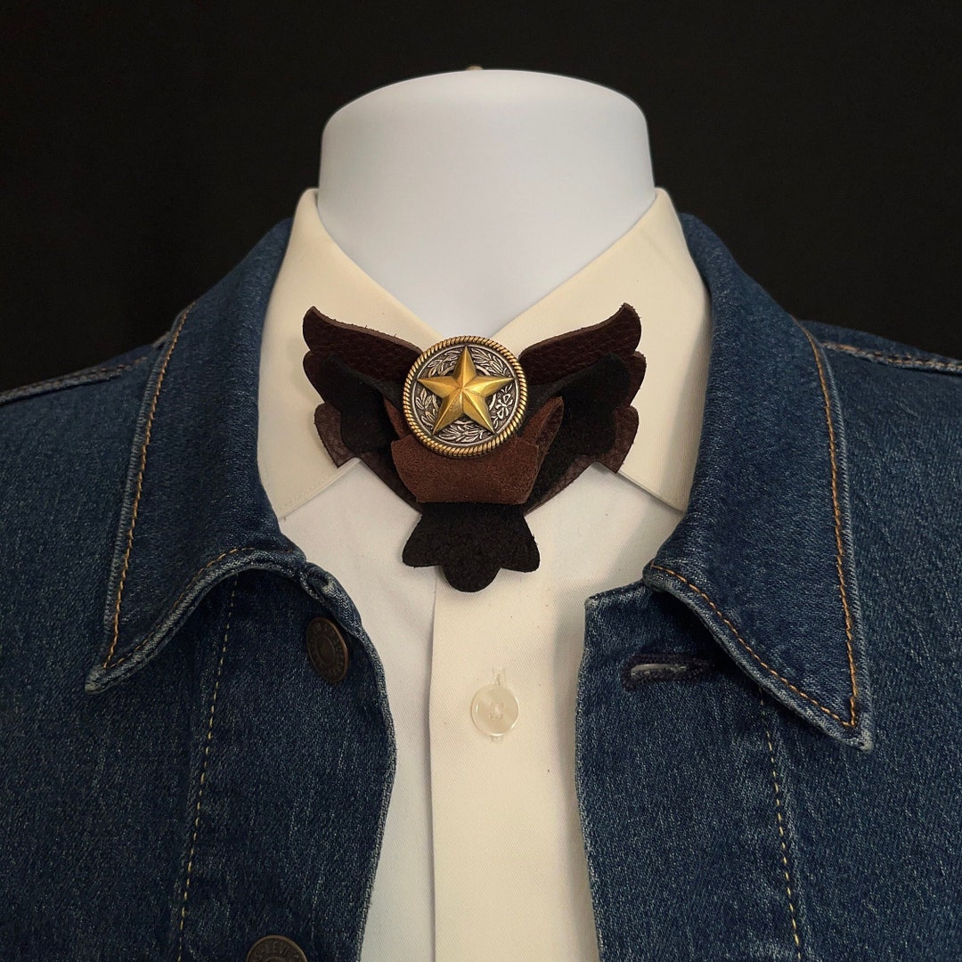 Leather Cowboy Bow Tie: Western Star Concho Necktie - Etsy