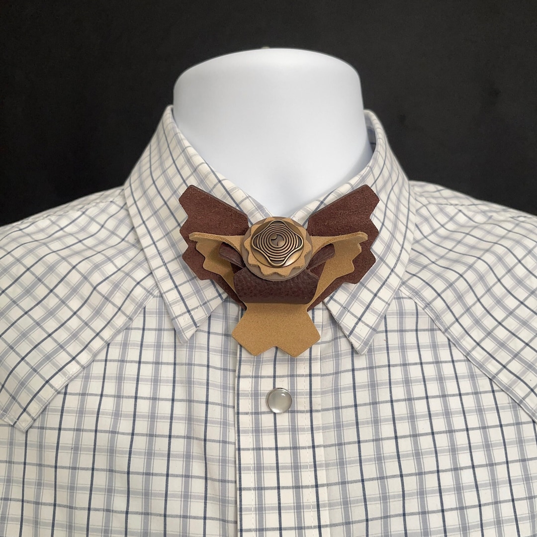 Leather Bolo Tie: Western Cowboy Necktie With Bronze Button - Etsy