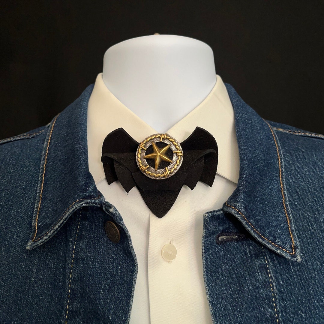 Leather Cowboy Bow Tie: Bat Wing Western Concho Necktie, Bolo Tie - Etsy