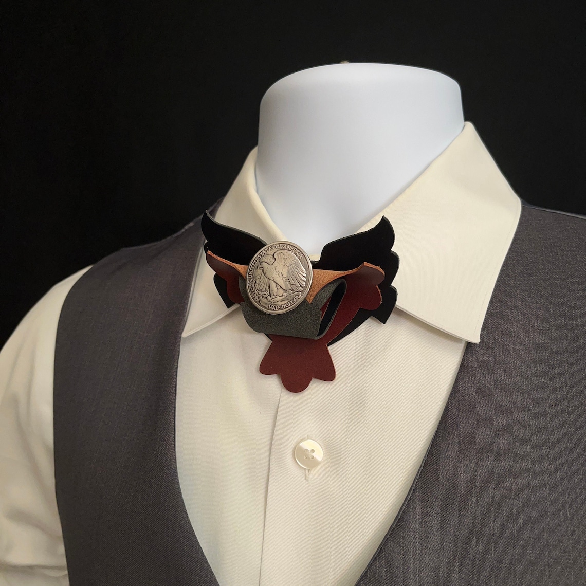 Leather Cowboy Bow Tie: Western Concho Necktie, Handmade in Texas, Bolo ...