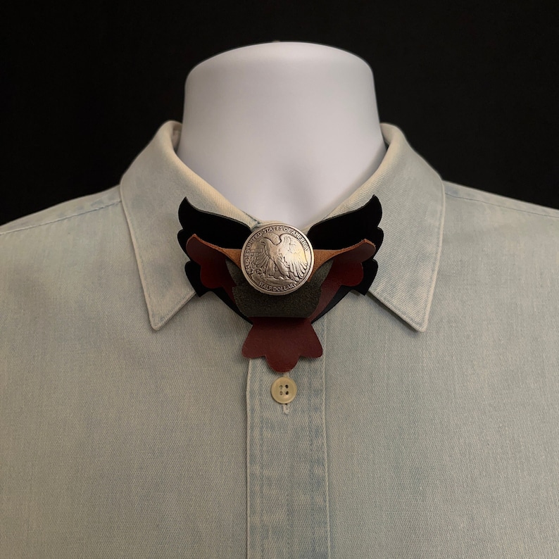 Leather Cowboy Bow Tie: Western Concho Necktie, Handmade in Texas, Bolo ...