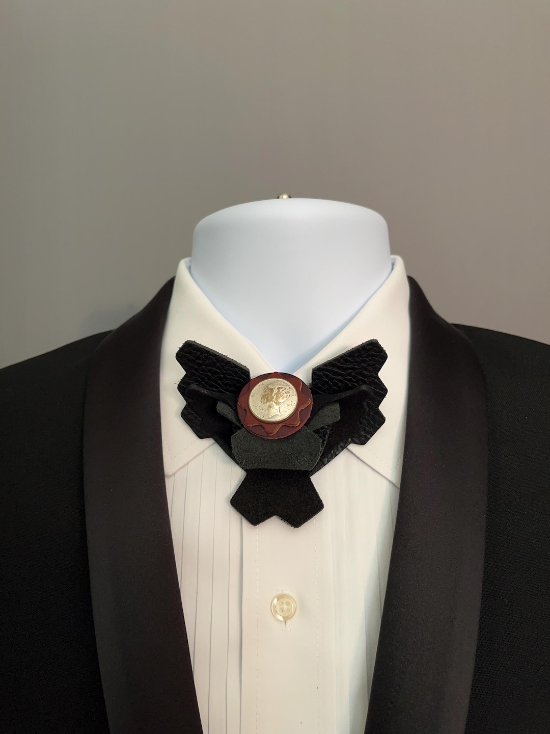 Leather Cowboy Bolo Bow Tie: Western Concho Necktie - Etsy