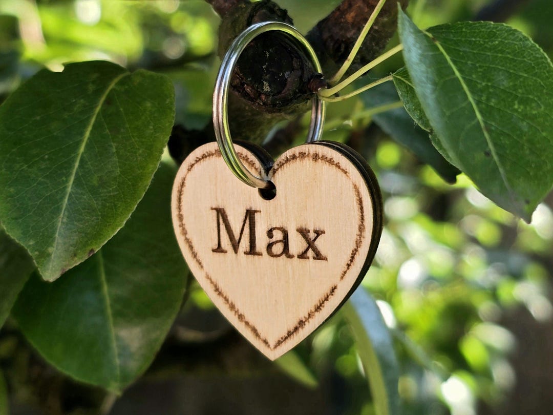 Wooden Heart Shaped Dog Tag, Custom Dog Collar Tag, Pet ID Tag, ID Tag ...