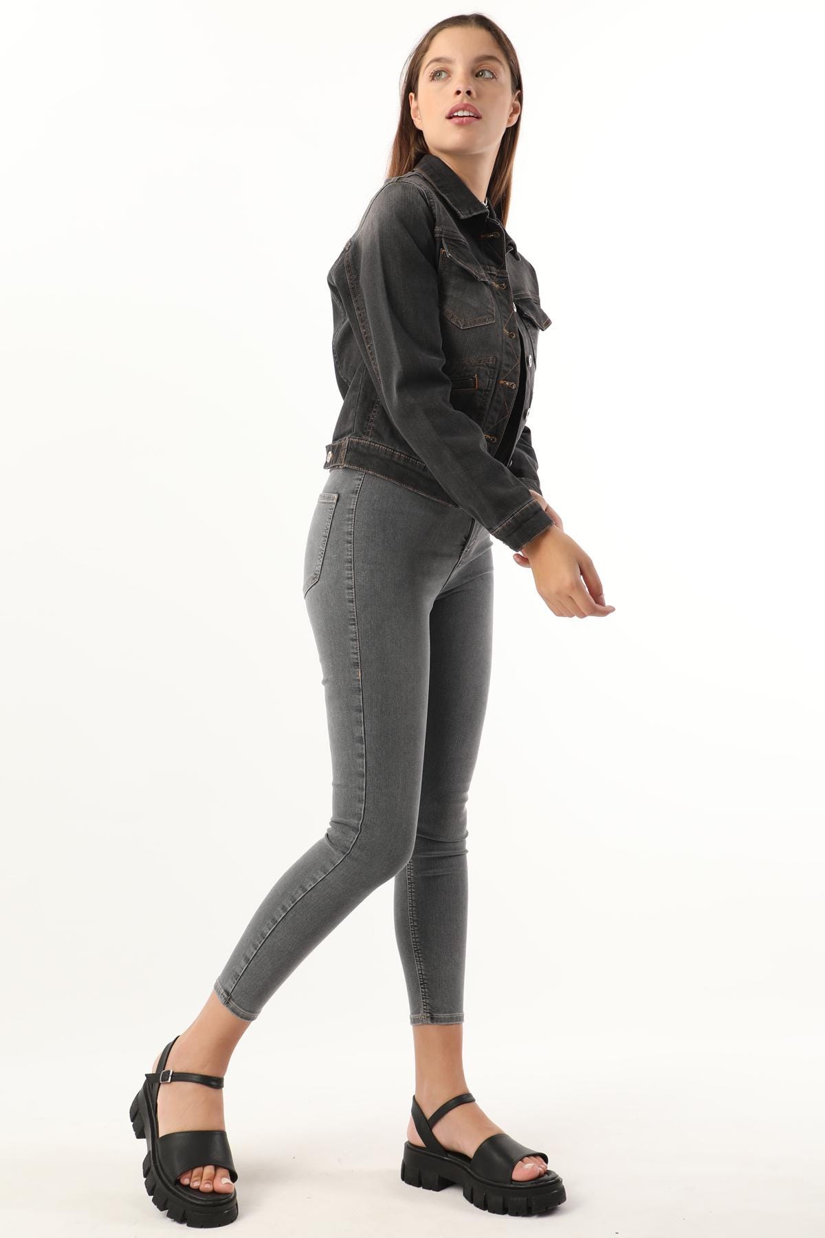 Women's Pocket Detailed Slim Fit Jean Jacket Black - Etsy