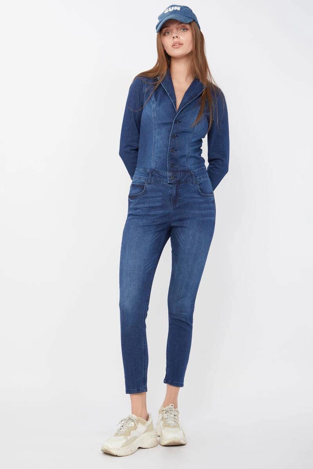 Women's Navy Blue Jean Overalls Trousers - Etsy