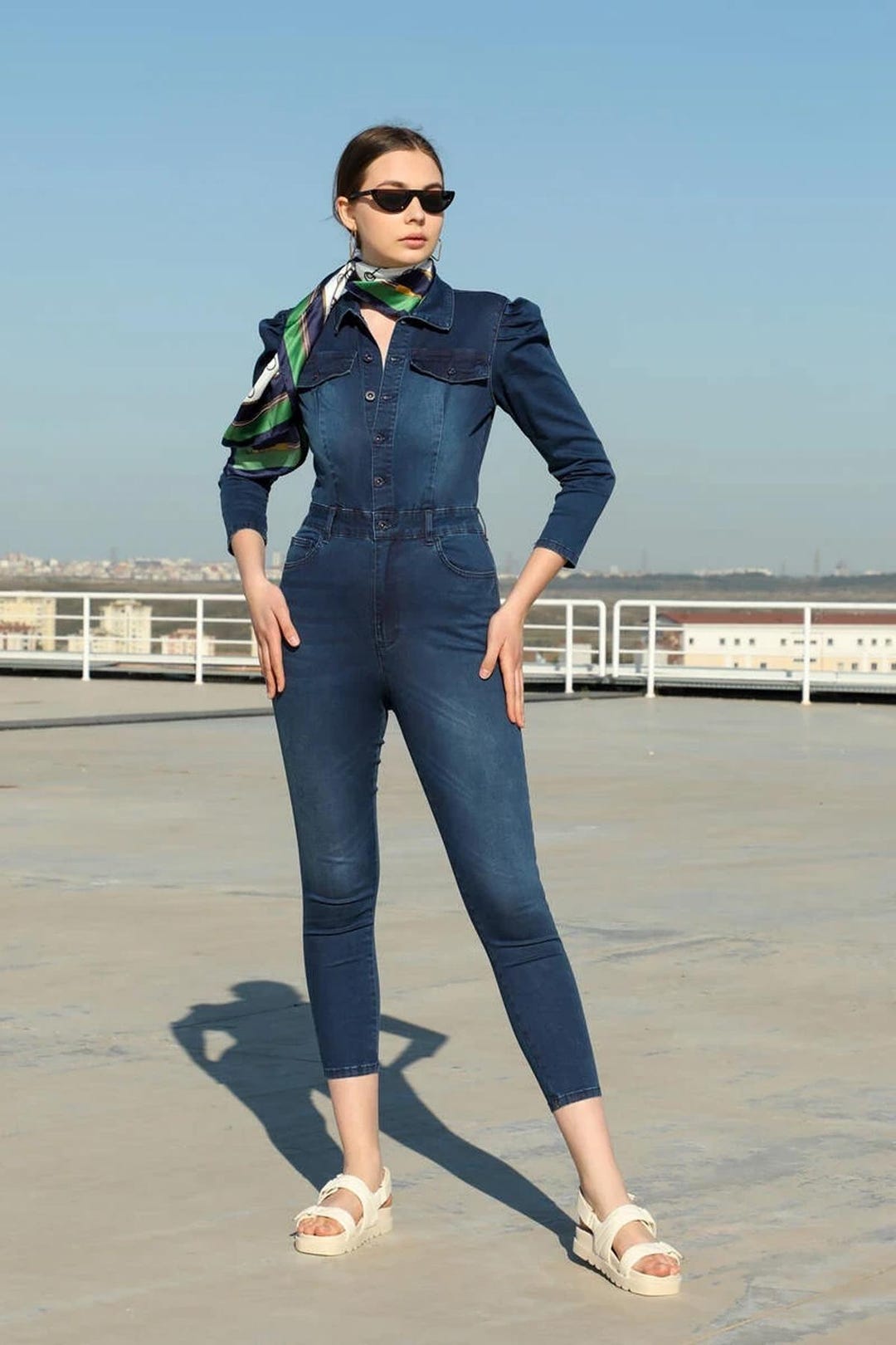 Women's Navy Blue Buttoned Jean Overalls Trousers - Etsy