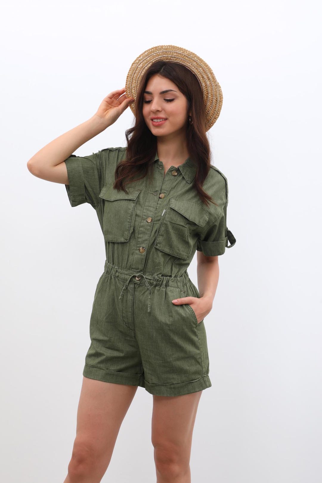 Women's Short Sleeve Jean Shorts Jumpsuit - Etsy