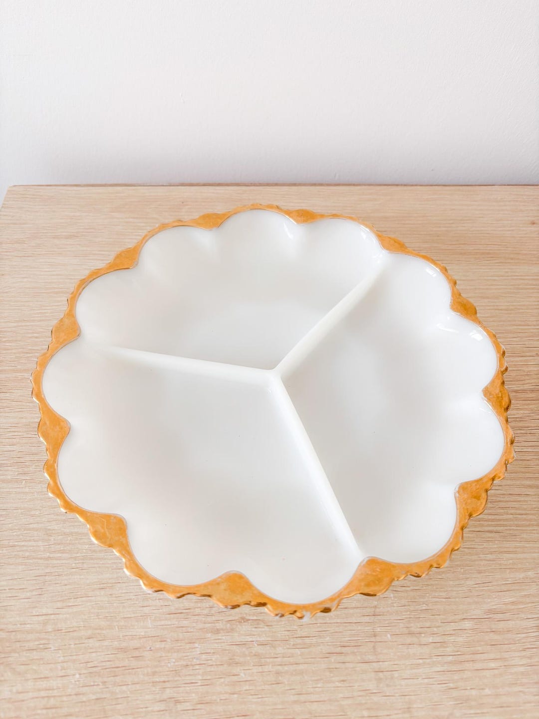 Vintage 1960's Anchor Hocking Fire King Milk Glass Divided Serving Dish ...