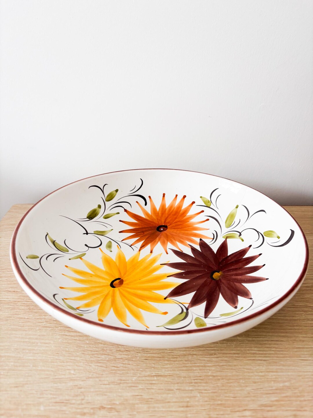 Vintage John Buck Pottery Portuguese Large Brown Floral Fruit Bowl 29cm ...