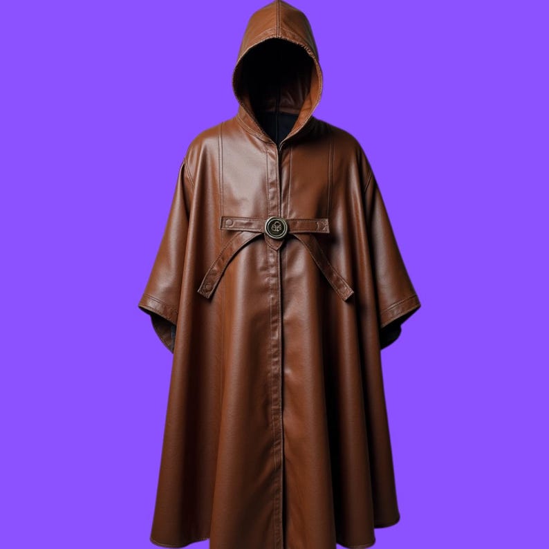 Brown Leather Hooded Cloak: Medieval Cosplay Buckle Fastening - Etsy