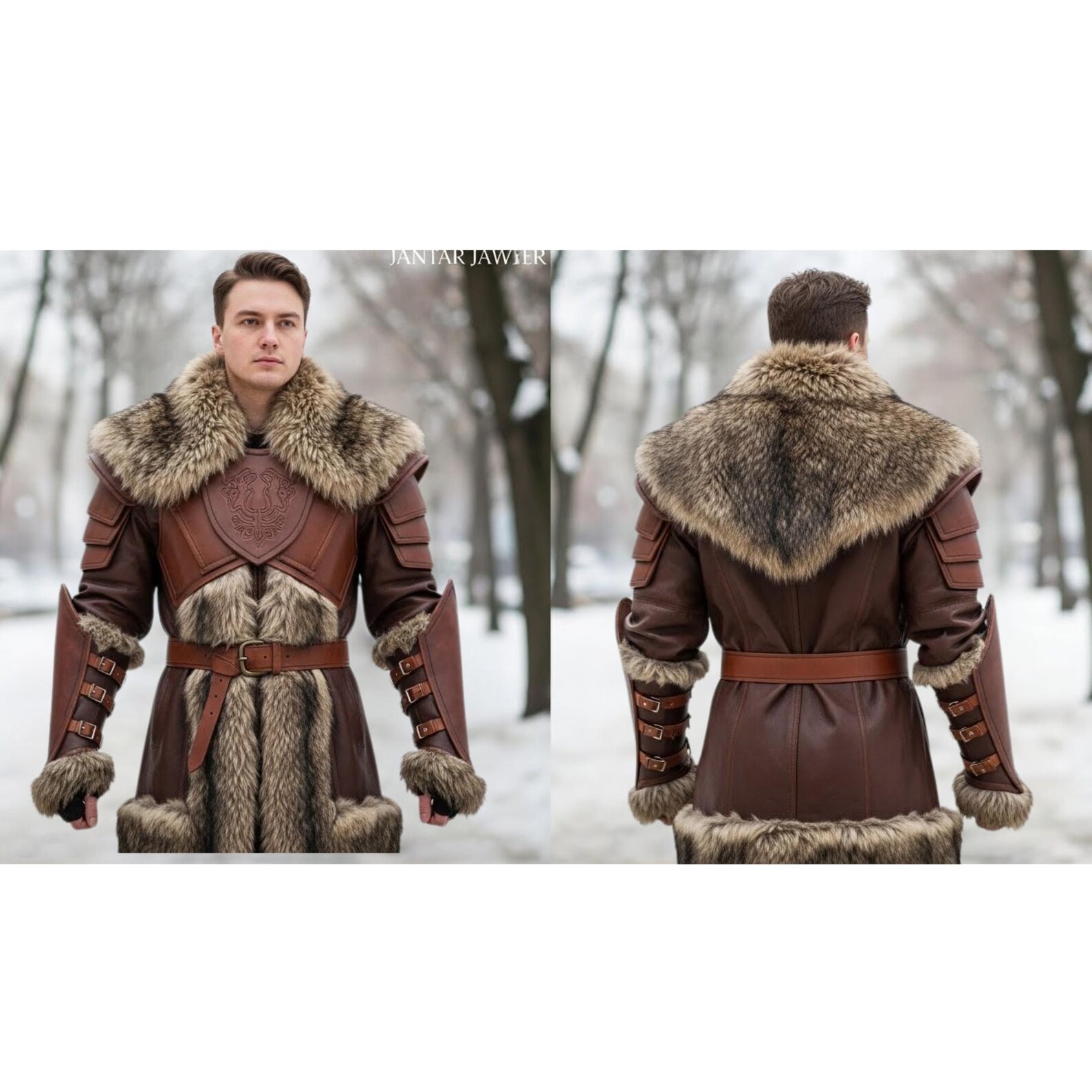 Real Leather & Fur Armor : Gothic Fantasy Coat – Fantasy Warrior Style ...