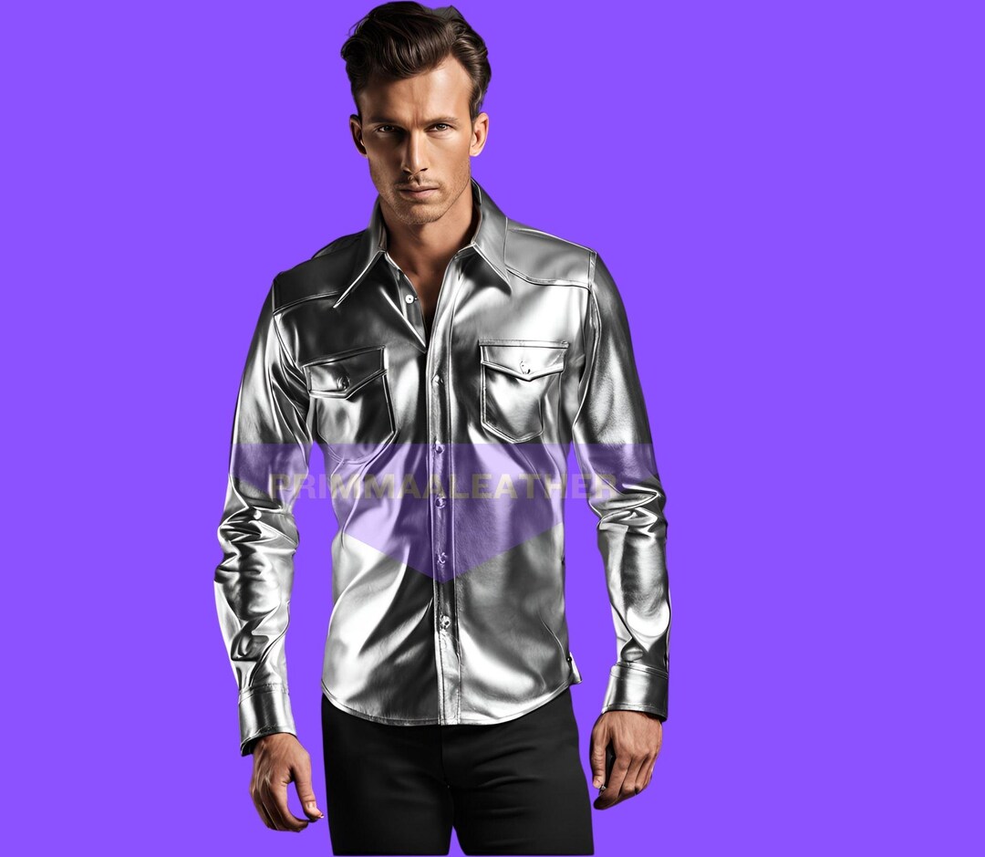 Mens Silver Leather Shirt Bold and Futuristic Fashion - Etsy