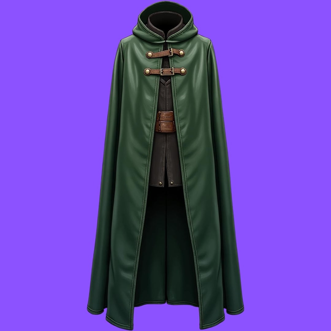 Elegant Green Leather Cloak With Buckle Fastenings- Steampunk Style ...