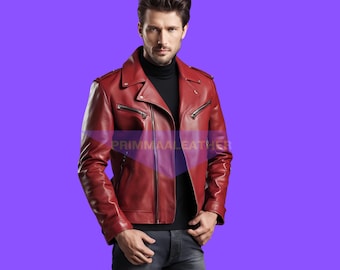 Men's Red Leather Biker Jacket Bold and Stylish Motorcycle Jacket - Etsy
