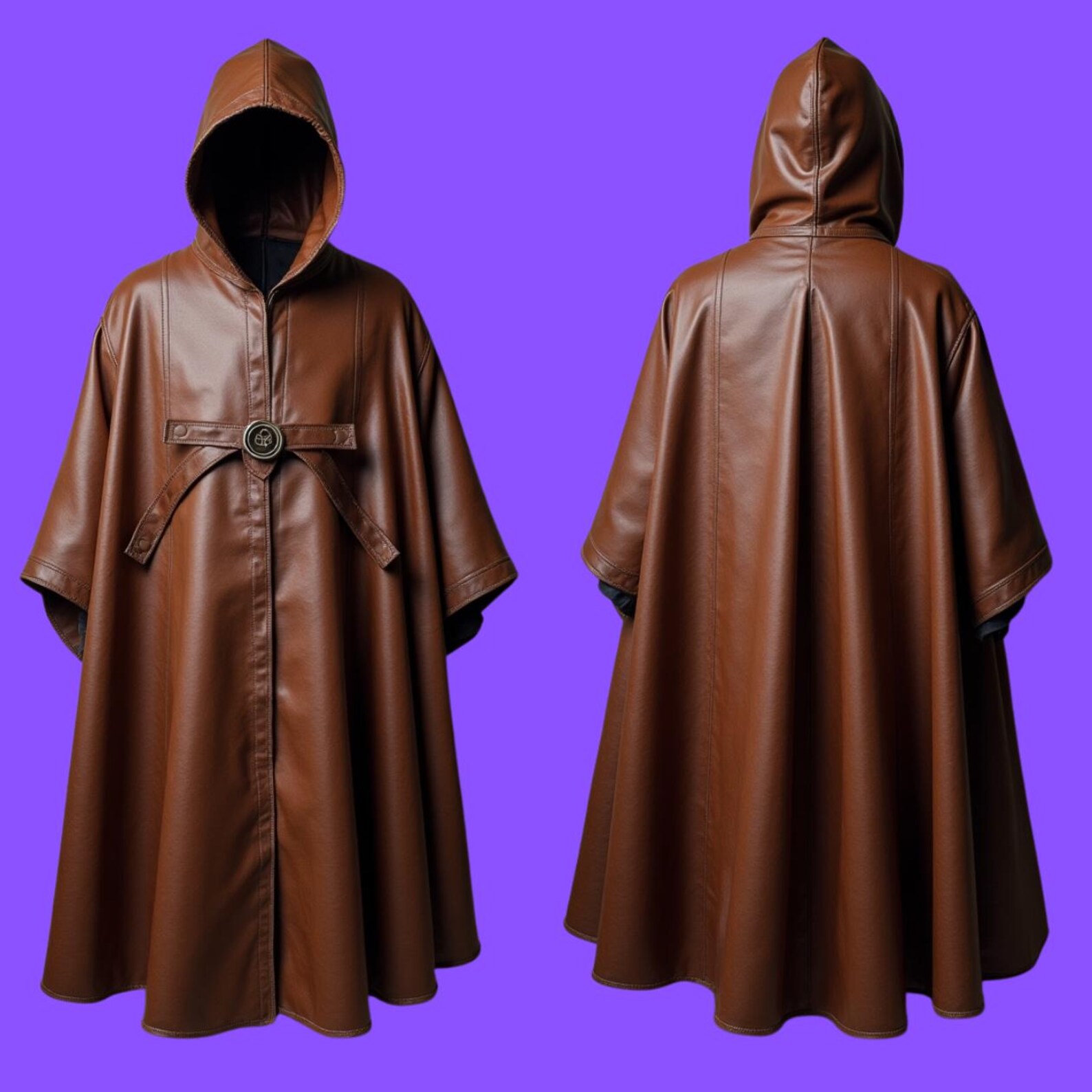 Brown Leather Hooded Cloak: Medieval Cosplay Buckle Fastening - Etsy