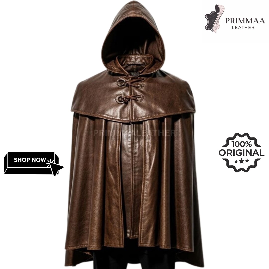Handcrafted Brown Leather Hooded Cloak: Medieval Cosplay Cape - Etsy