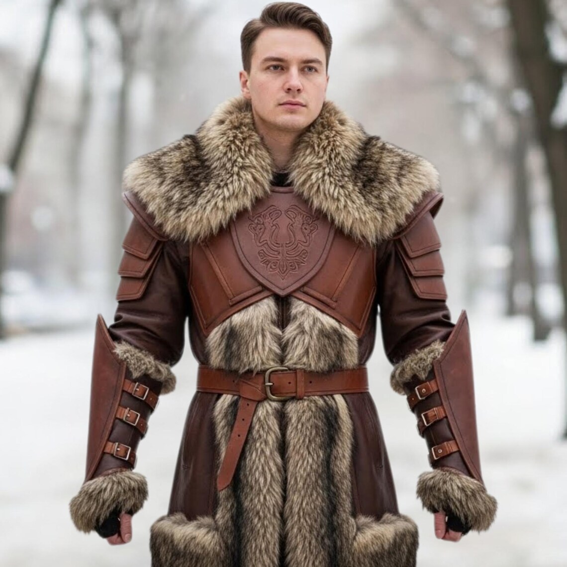 Real Leather & Fur Armor : Gothic Fantasy Coat – Fantasy Warrior Style ...