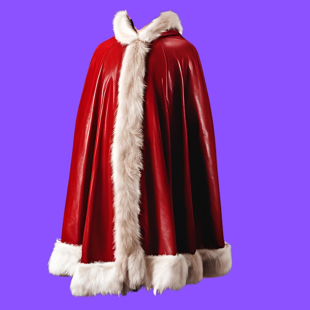 Luxurious Red Leather Cloak Cape With Faux Fur Trim-christmas Cloak ...