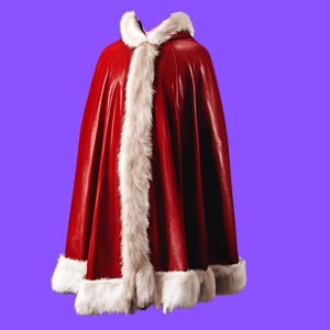 Luxurious Red Leather Cloak Cape With Faux Fur Trim-christmas Cloak ...