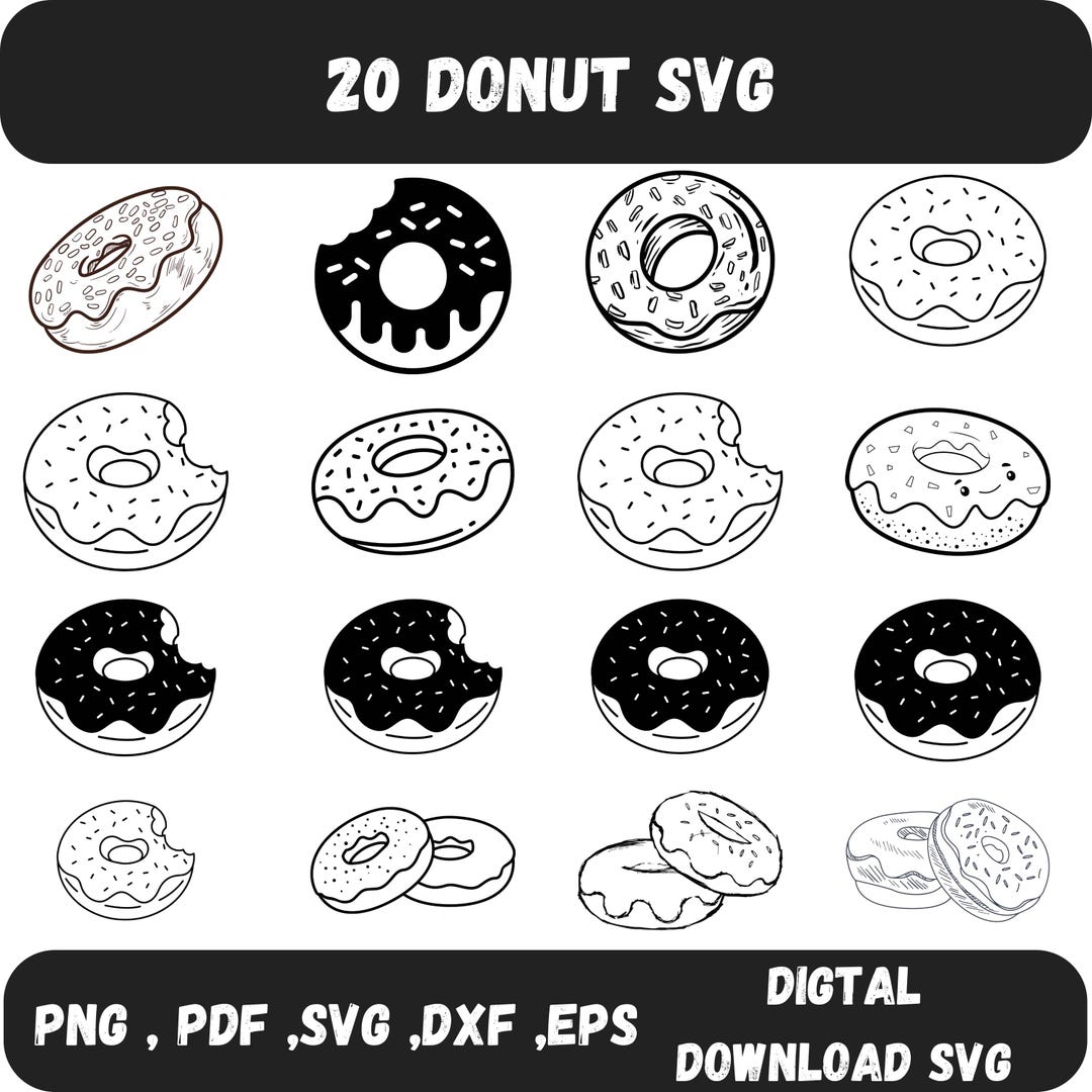 Donut Outline SVG, Donut Digital File, Donut Doodle, Donut Cut File ...