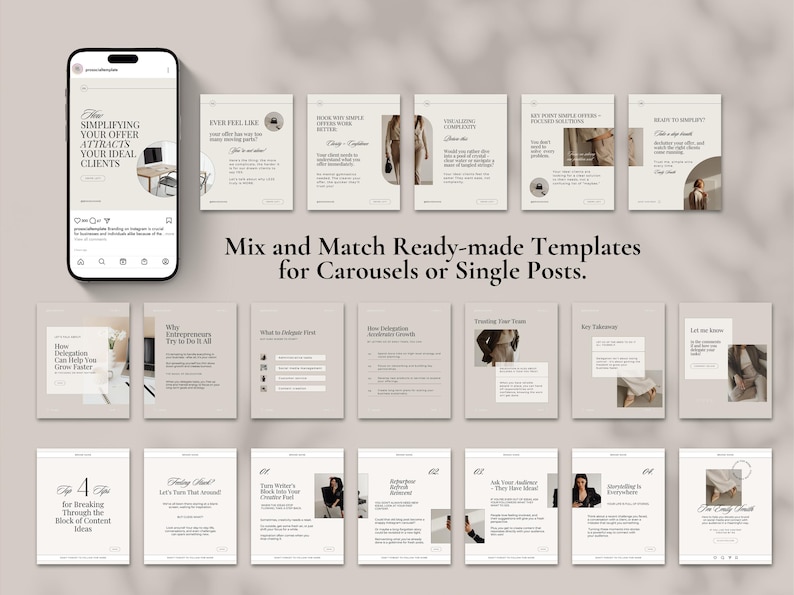 Neutral Instagram Carousel and Post Templates for Small Business and ...