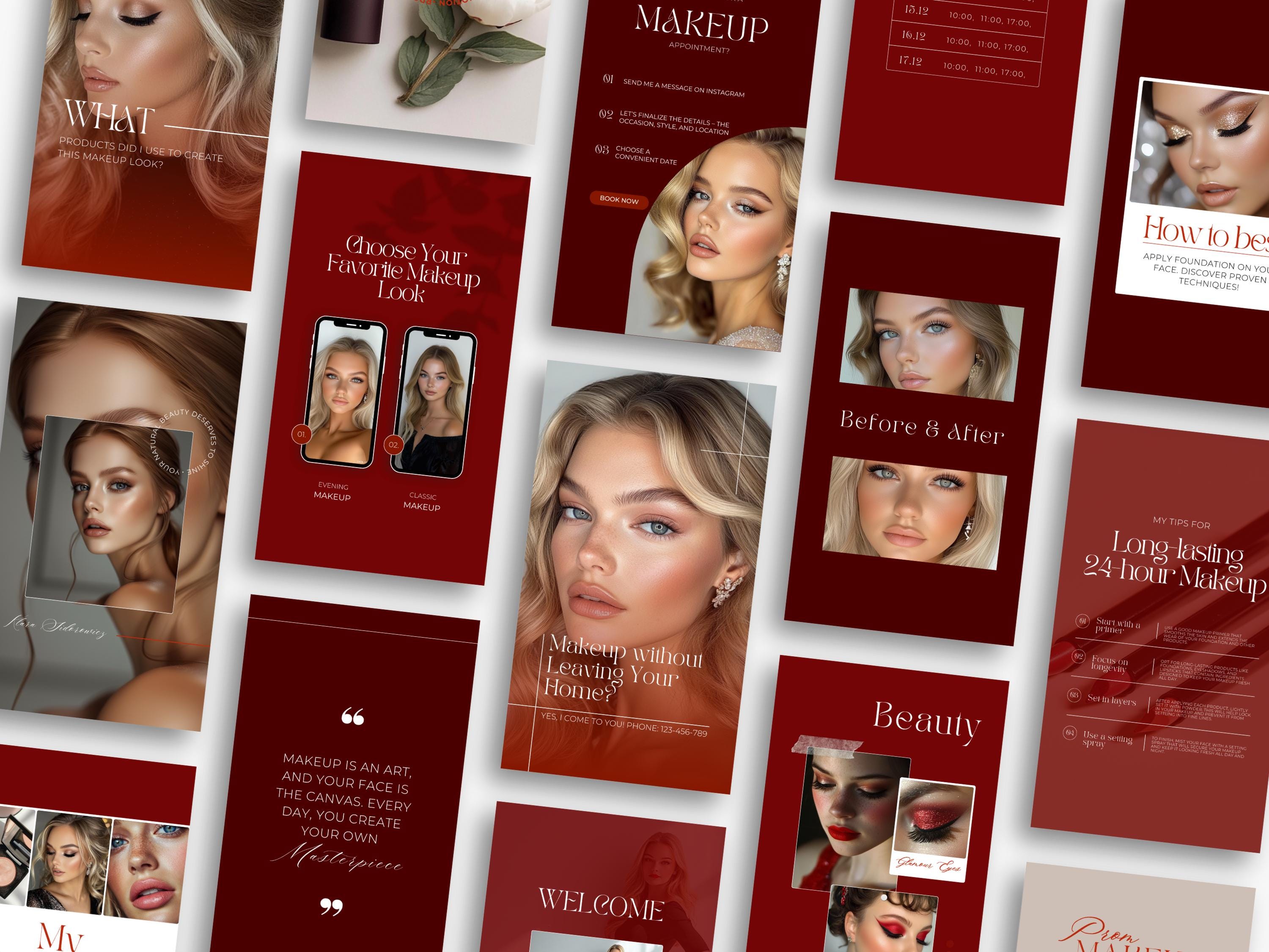 Red Makeup Artist Instagram Templates, Makup Influencer Social Media ...