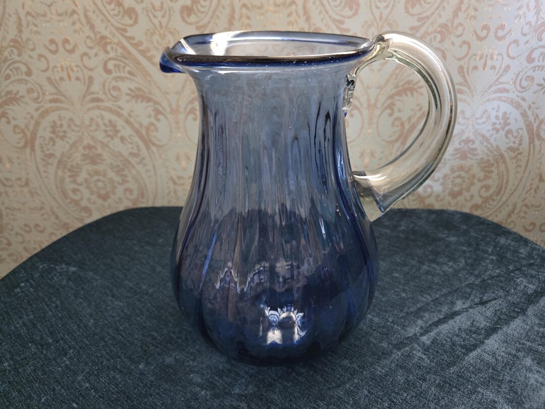 Vintage Biot France Handblown Royal Blue Glass Bubble Pitcher - Etsy