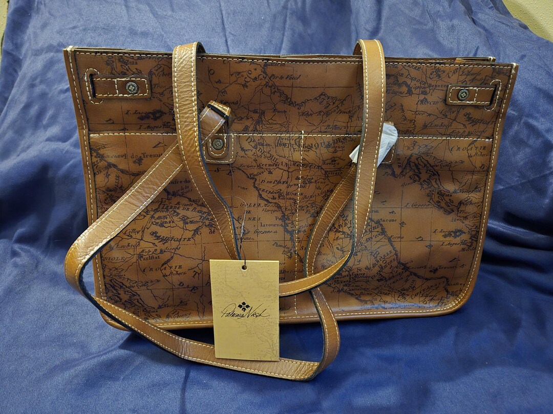 New Patricia Nash Olivenza Map Print Riot Rust Vegetable Tanned Leather ...