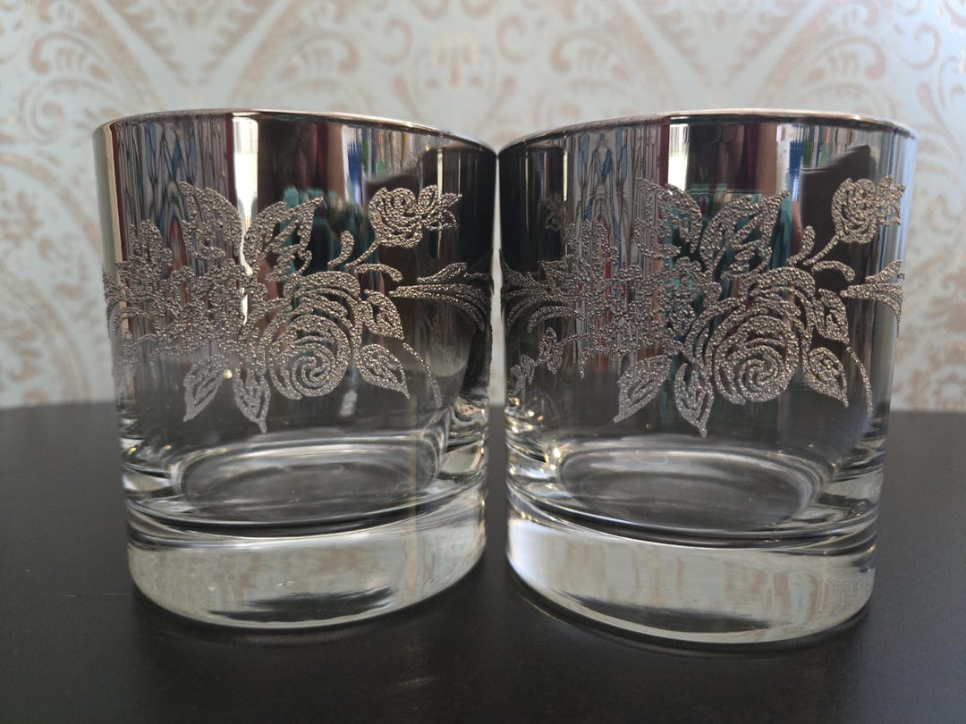 Vitreon Queens Lusterware Rose & Silver Barware Set of 2 Glasses - Etsy