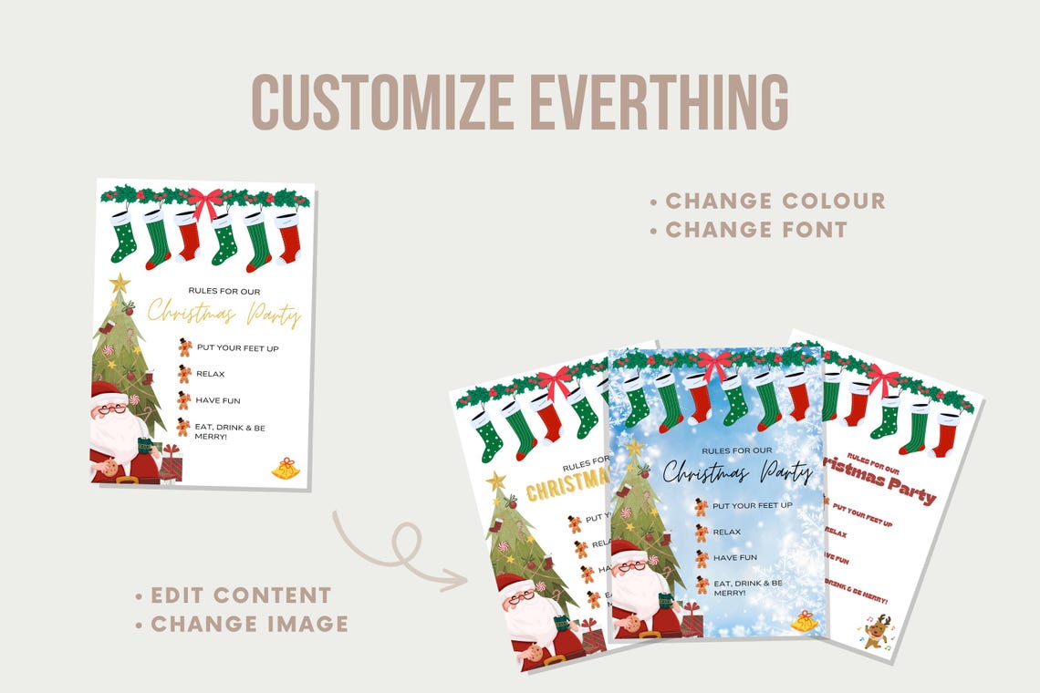 Editable Christmas Party Rules Sign Template | Santa & Stockings Design ...