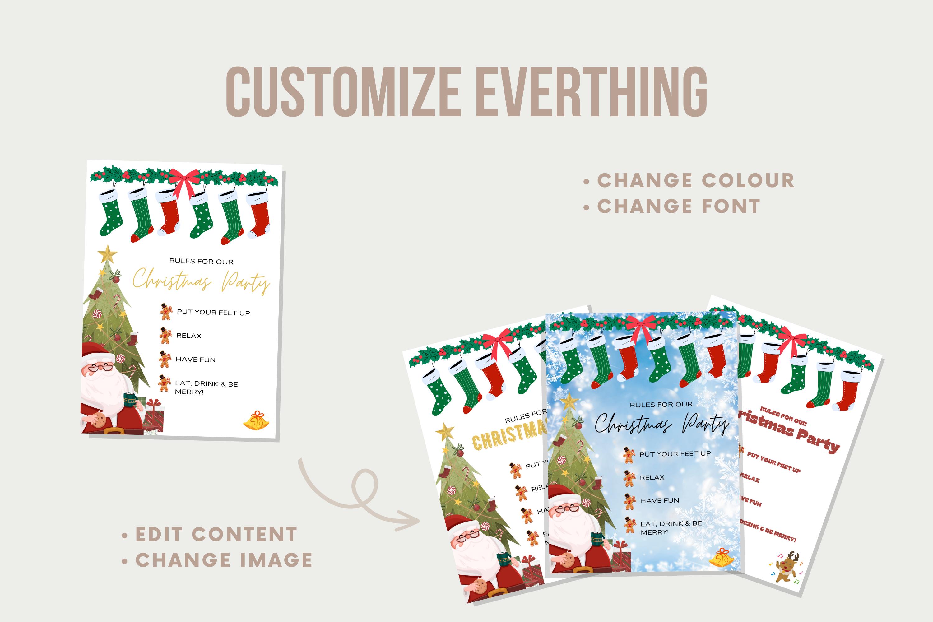 Editable Christmas Party Rules Sign Template | Santa & Stockings Design ...