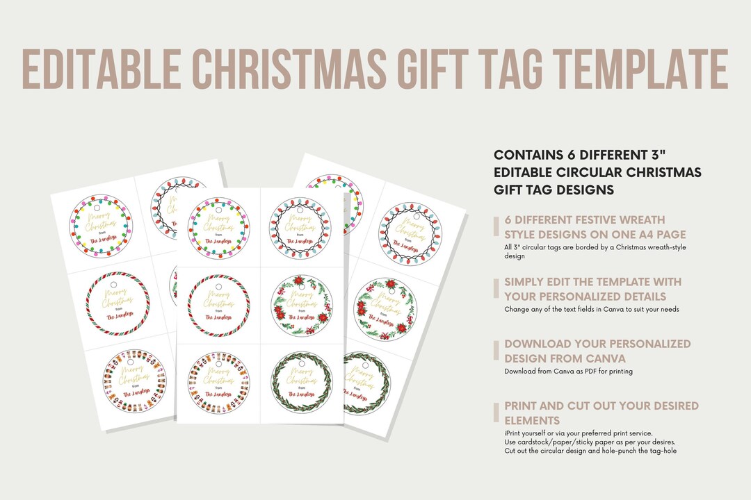 Editable Christmas Gift Tags Template | 6 Unique Circular 3" Holiday ...