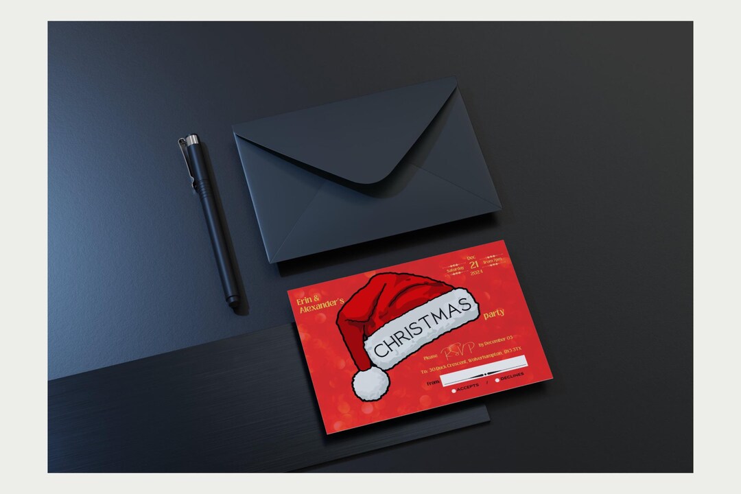 Editable Christmas Party RSVP Template | Santa Hat Design ...