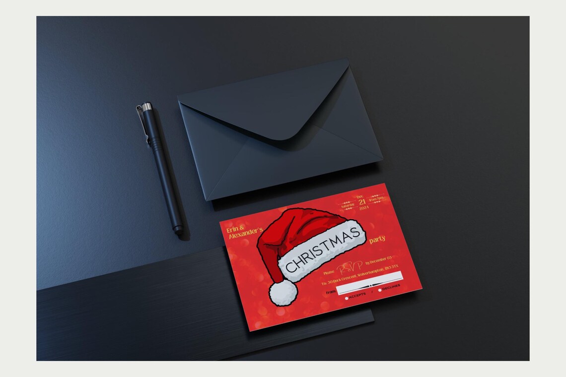 Editable Christmas Party RSVP Template | Santa Hat Design ...