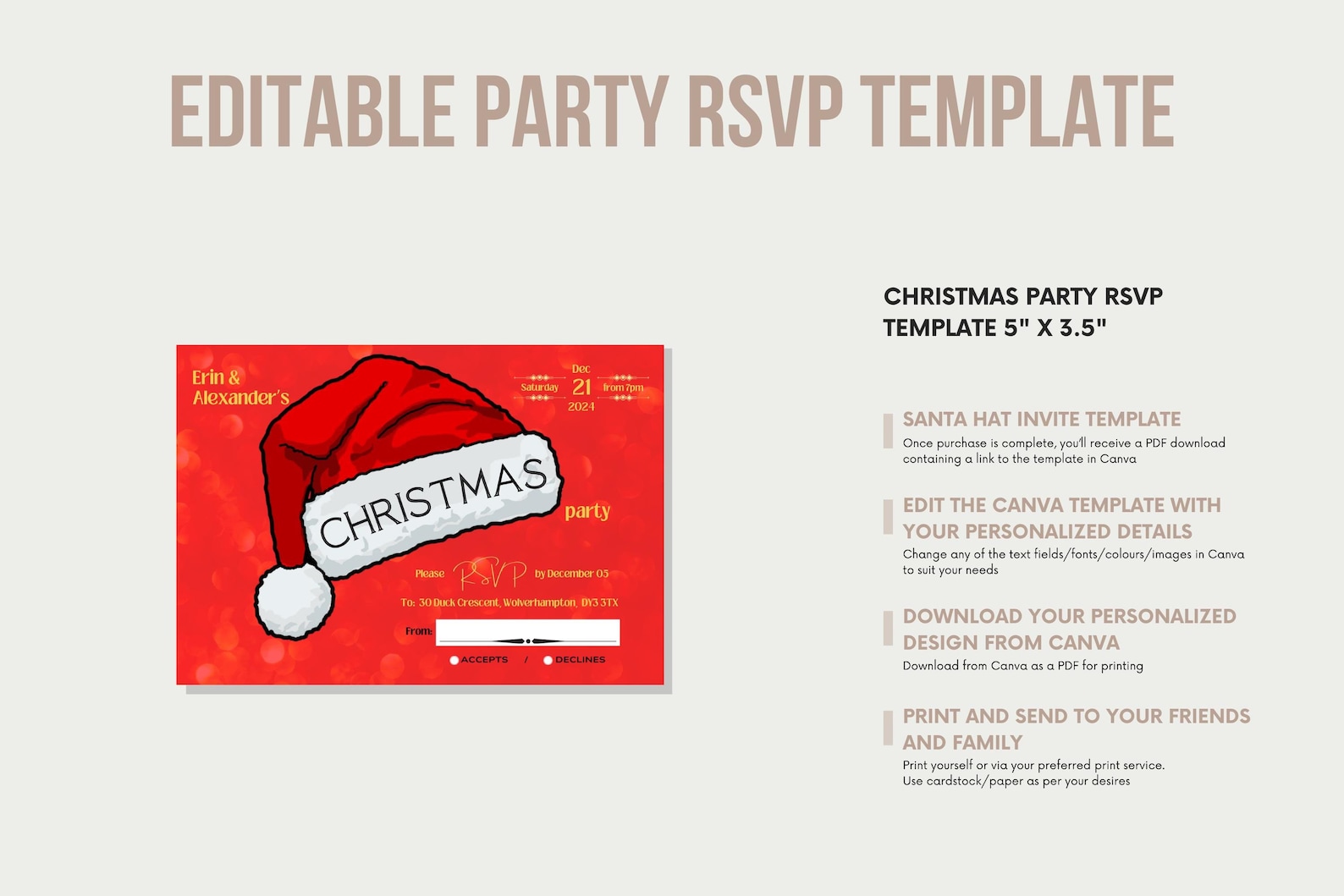 Editable Christmas Party RSVP Template | Santa Hat Design ...