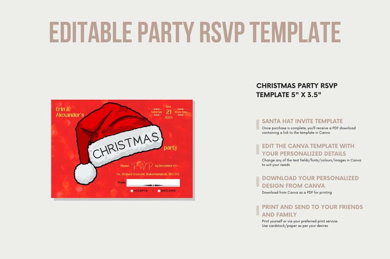 Editable Christmas Party RSVP Template | Santa Hat Design ...