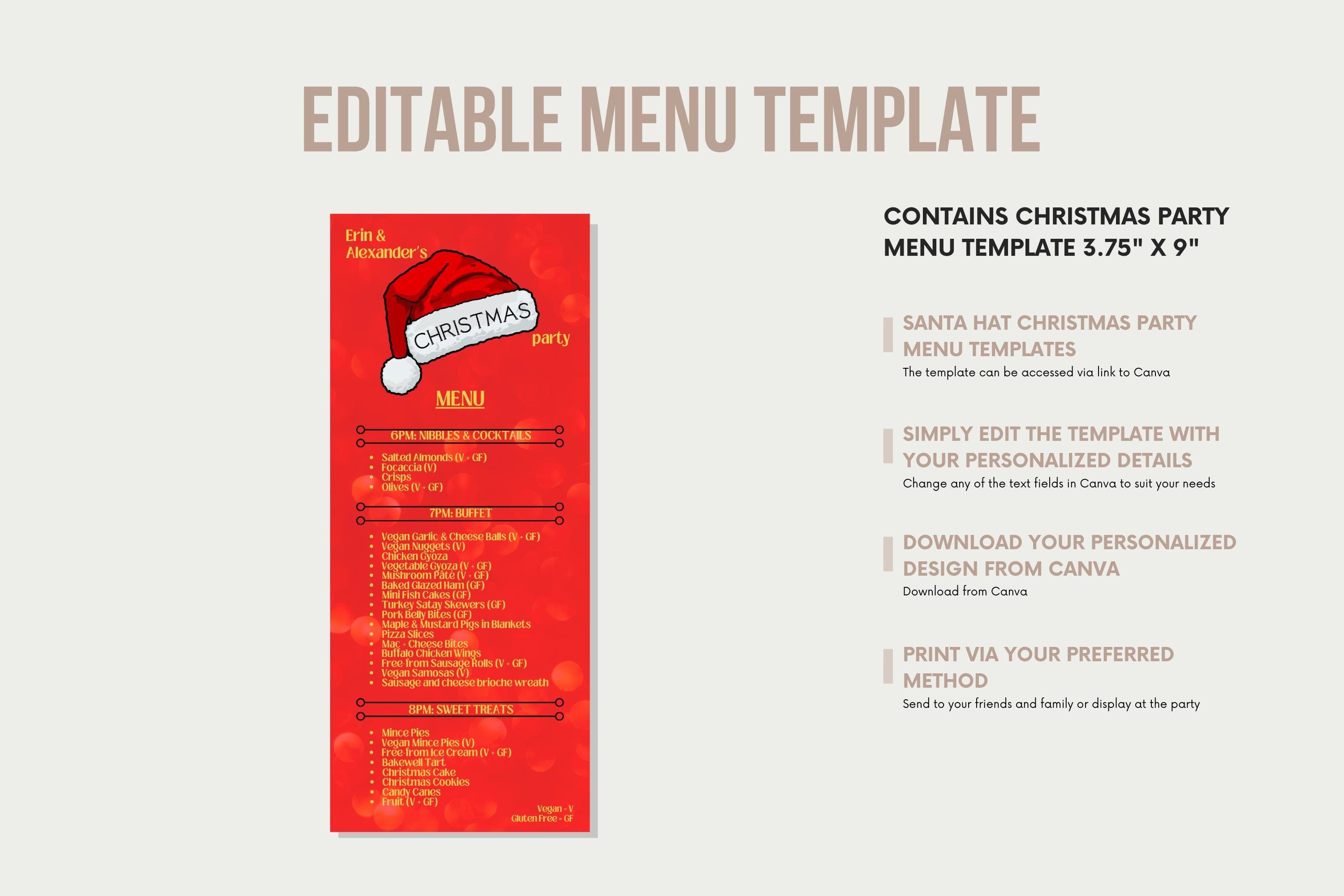 Editable Christmas Party Menu Template | Santa Hat Design ...