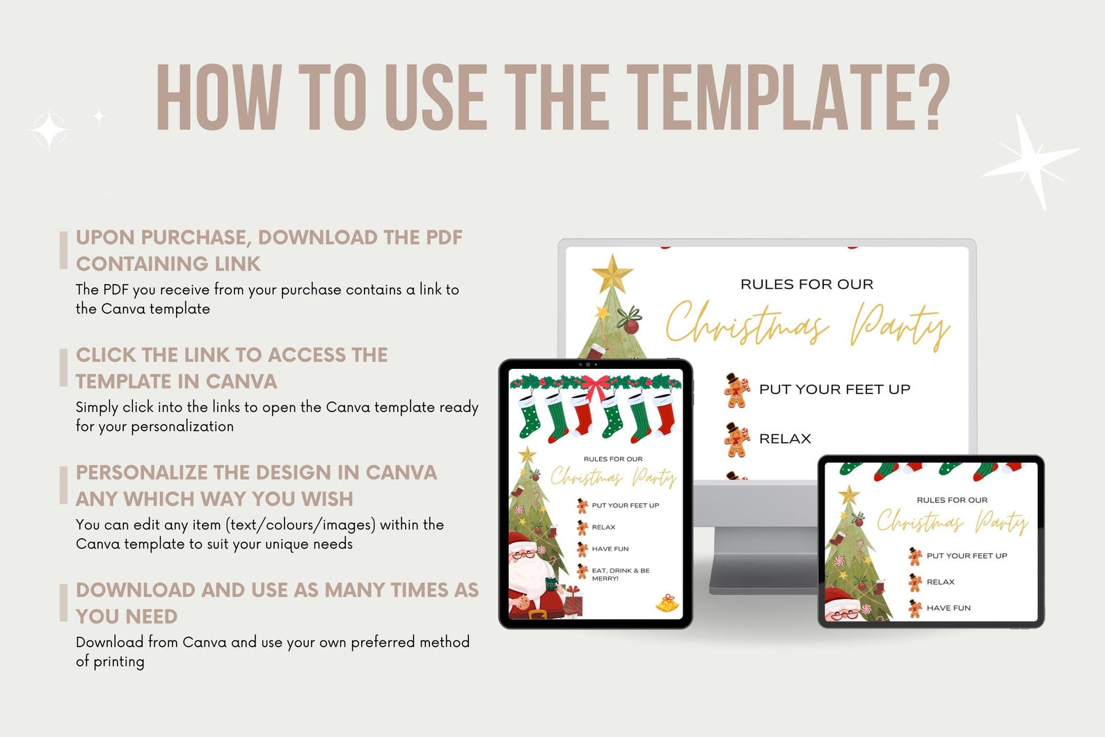 Editable Christmas Party Rules Sign Template Santa & Stockings Design ...